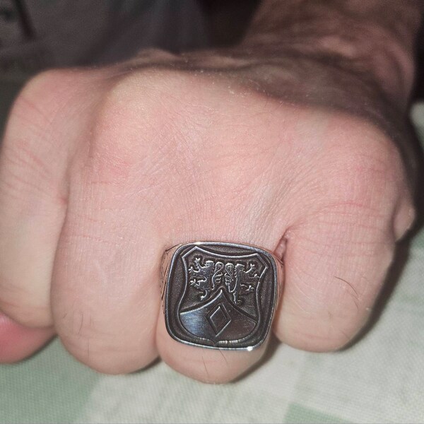 Heraldic Custom Jewelry Ring, Mens Gift, Mushroom Ring, Family Crest ...