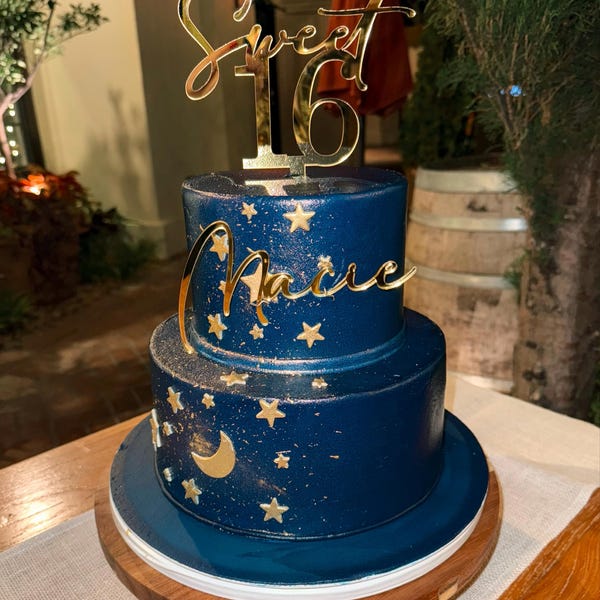 Sweet 16 Topper & Name Charm Set | Acrylic Cake Topper Set | Sixteenth ...