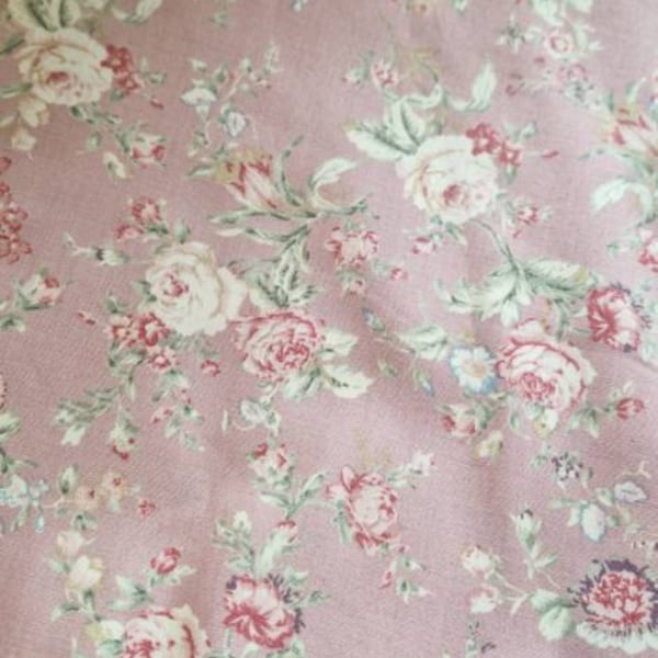 Vintage Rose Fabric, 100% Cotton Poplin, Small Flowers Pink Roses ...