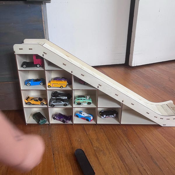 Wood Toy Car Ramp for Playing Storage and Display Gift Boy Collector ...