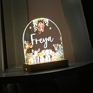 Personalised LED Animal Lamp, Kids Night Light Gift, Safari Jungle ...
