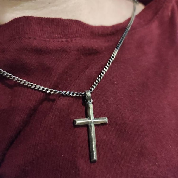 Mens Cross Necklace – Oxidized Sterling Silver Christian Pendant ...