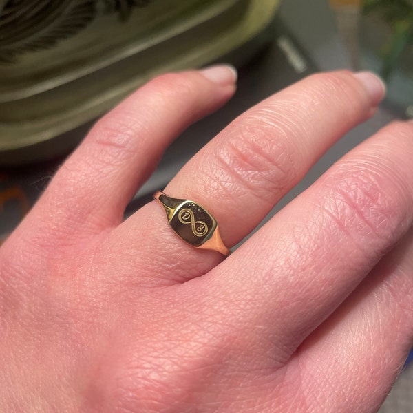 Solid Gold Square Signet Ring, 14k Gold Engraved Pinky Ring for Men Women, Personalized Initial ...
