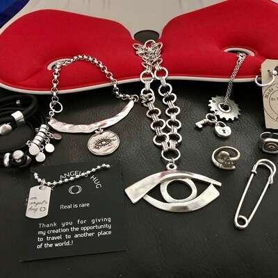 Silver Large Evil Eye Protection Necklace, Antique Silver Chunky Chain ...