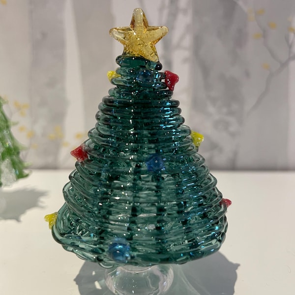 Handmade Stained Glass Christmas Tree Statue, Illuminated Crystal Xmas ...