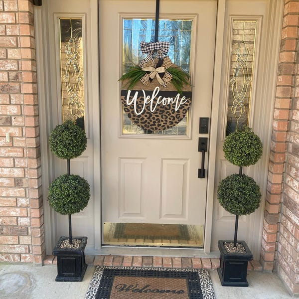 Front Door Decor, Leopard Door Hanger, Welcome Door Wreath, Front Door ...