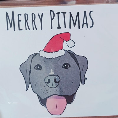 Merry Pitmas Christmas Pitbull Dog Card / Handmade Xmas Gift / Funny ...