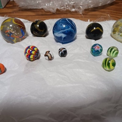 25 Glass Marbles TIGER SHARK Iridescent White Blue Purple Game - Etsy