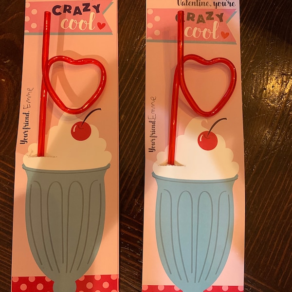 Printable Crazy Straw Valentine Milkshake Card Non Candy Valentine's ...