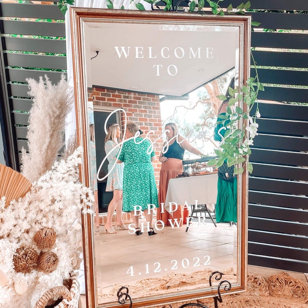 Custom Wedding Decal for Vintage Mirror, Rustic Welcome Wedding Sticker ...