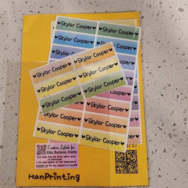 Glitter Rainbow Waterproof Long Name Stickers for Kids & Daycare Labels- Personalized Customized ...