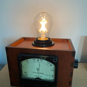 Meter Wood Lamp With Edison Bulb. Personalized Original Voltmeter and ...