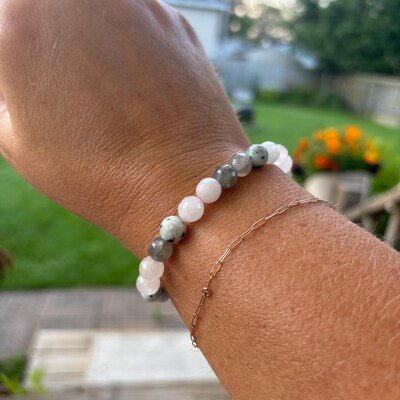 Chunky Earthing Bracelet Bronzite, Moss Agate, Prehnite, Rutile Quartz ...