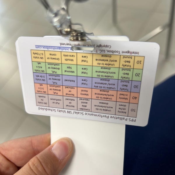 Hospice Nurse PPS FAST Scales Reference Card, Palliative Care PVC Badge ...