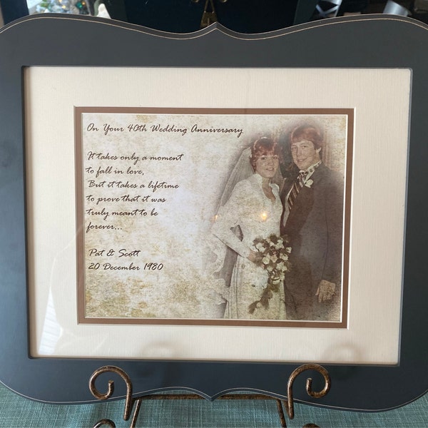 Custom 40th Wedding Anniversary/ Ruby Anniversary Portrait With a Poem ...