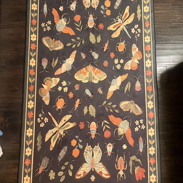 Vintage Insect Butterfly Rug, Botanical Nature Carpet With Bugs, Dark ...