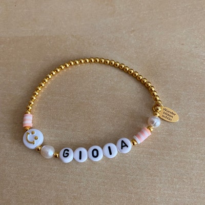 Pulsera con letras Letra de Plata pulsera con nombre pulsera de perlas ...