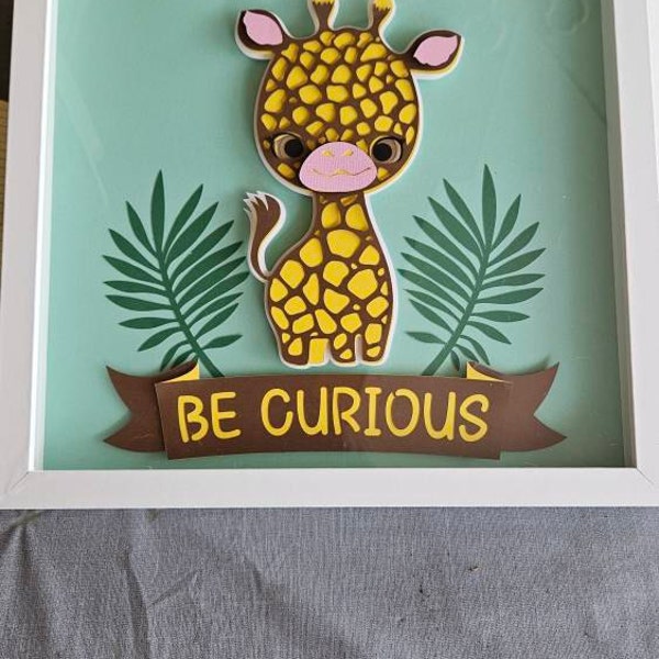 Giraffe Shadow Box SVG Template: "be Curious" Nursery Art (digital ...