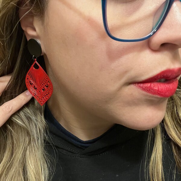 Red Chandelier Stamped Metal Gauges Earrings - Etsy