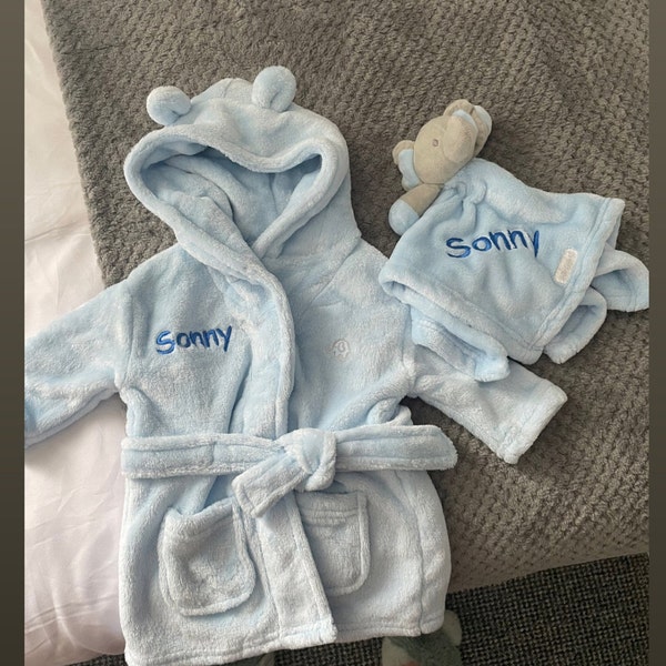 Personalised Baby Robe Dressing Gown Baby Comforter Toddler Gift Boy ...
