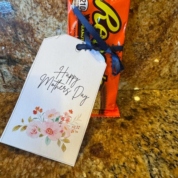 Happy Mothers Day Pink Floral Gift Tag, Sentimental Flower Favor Label ...