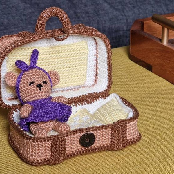 PDF Crochet Pattern Teddy Bear in Suitcase, Small Toy Pattern ...