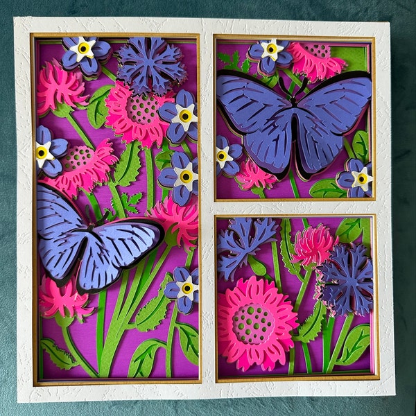 3D Butterfly Shadow Box SVG, Layered Wild Flowers SVG, Spring Shadow ...