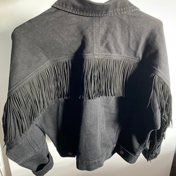Modern Black Fringe Denim Jacket | Boho Fringe Jean Jacket - Etsy
