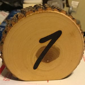 Rustic Wedding Burned Log Table Numbers Number Wood Centerpiece Bark ...