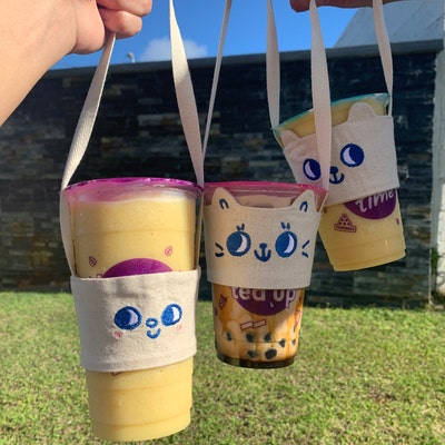 Cute Fabric Cup Carrier Boba Holder Bubble Tea Holder Eco Friendly Bear ...