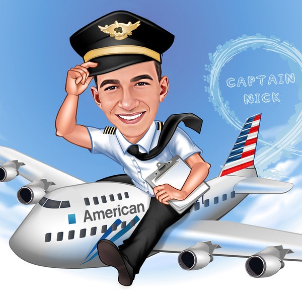 Custom Cartoon Pilot Portrait: Personalized Aviation Gift (digital ...