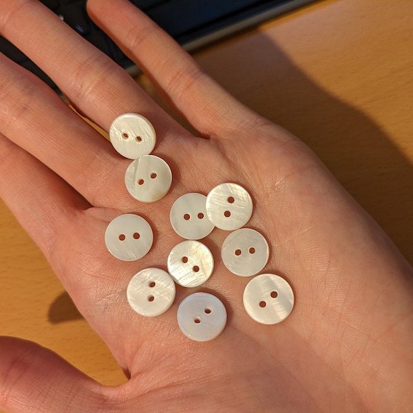 REAL MOTHER of PEARL Buttons X 9. 2 Hole Buttons, 10mm Natural Shell ...