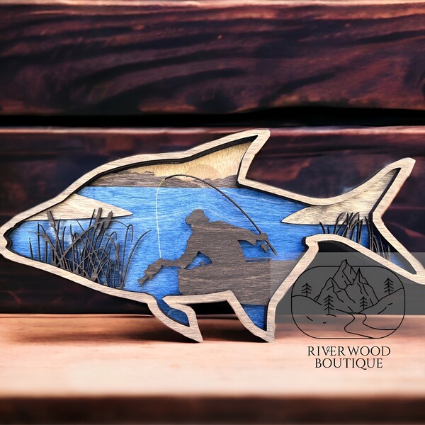 Fishing Svg, Fish Layered Laser Cut Files 6 Layer Art Piece for ...