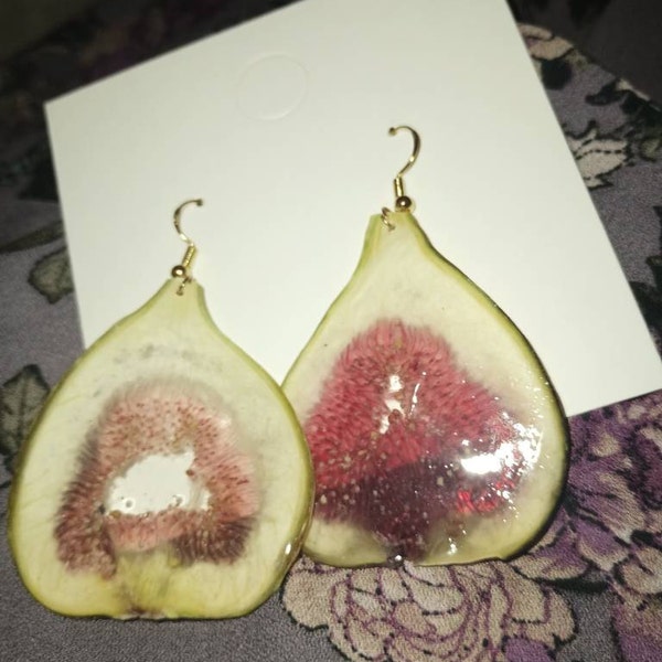 Real Resin Fig Fruit Earrings, Handmade Pressed Fig Resin Earring ...