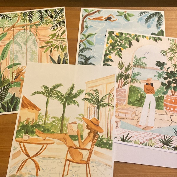 Vacation Mode II Art Print, Watercolour Resort Fashion Painting Palm ...