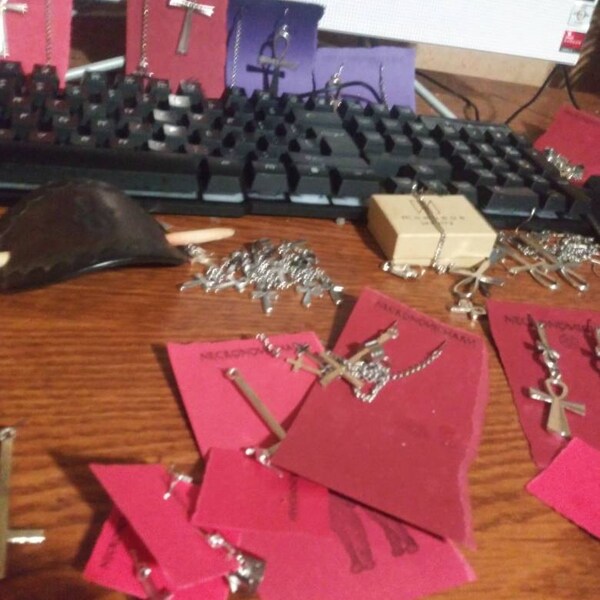 SATANIC WARLOCK, Inverted Cross Necklace, Double Horn Crescent Moon ...