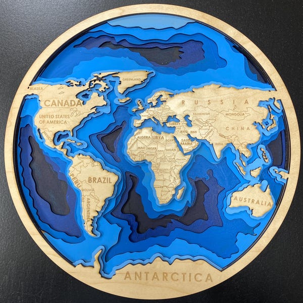 6 Layer 3D Map of the World, Multi -layer Panel,laser Cut File. 3D Wood ...