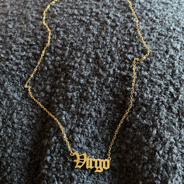 18K Gold Zodiac Astrology Necklace, Horoscope Celestial Word Jewelry, Summer Jewelry, Taurus ...