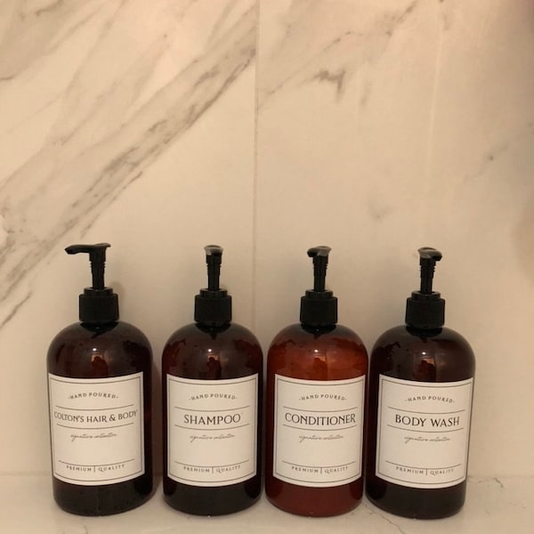 16oz PLASTIC Soap Bottles With Waterproof Label, Shower Bottles ...