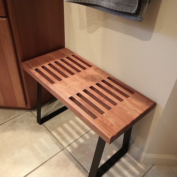 Short Walnut Slatted Bench With Shelf, George Nelson Style Perfect for ...