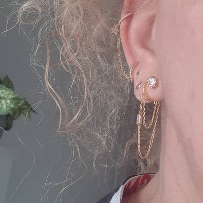 Star Hoops Chain Connected Hoop Earrings Star Hoop - Etsy