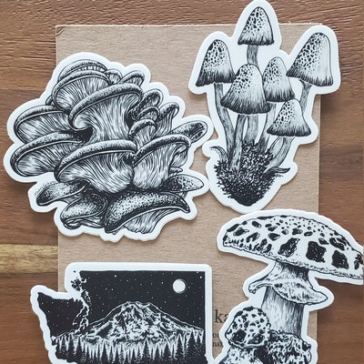 Mushroom Sticker Pack set of 3 Waterproof Stickers Original Fungi Art ...