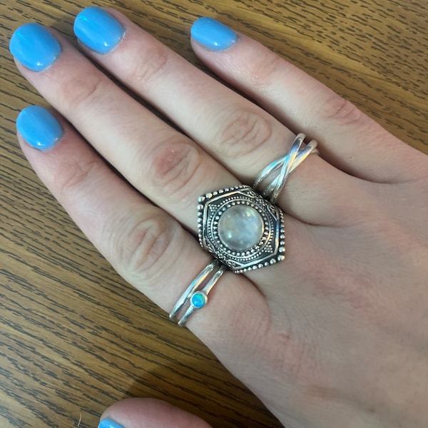 Boho Moonstone Ring, Sterling Silver Ring for Women, Statement Ring ...