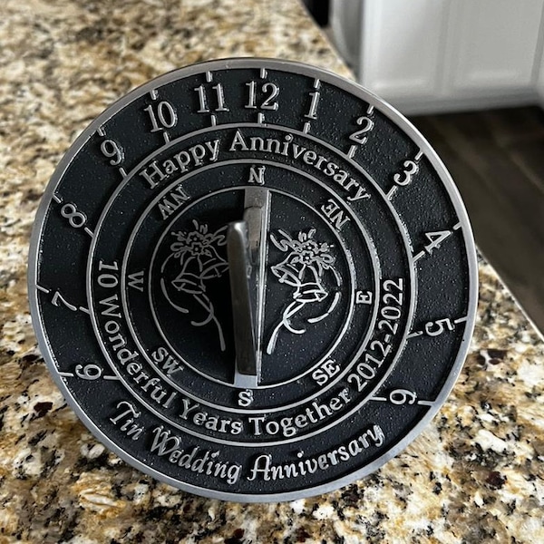 10th Tin Wedding Anniversary Sundial Gift. Great Gift for Him, Her ...