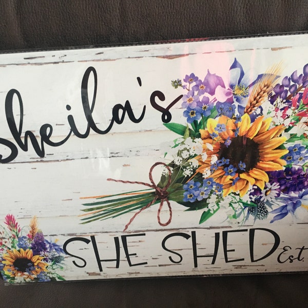 Personalized She Shed Sign, Floral Bouquet Custom Woman's She Shed Sign ...