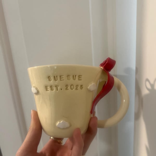 Personalised Bow Mug, Write Whatever You Want! Handmade Custom Ceramic ...