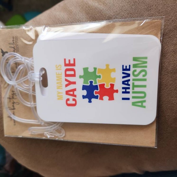 Autism Bag Tag, Autism Alert Tag, Personalized Bag Tag, Autism Hang Tag ...