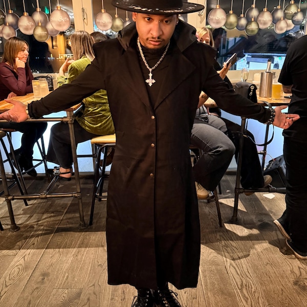 Men’s Gothic Cyberpunk Hooded Duster Coat – Black Cotton Sleeveless ...