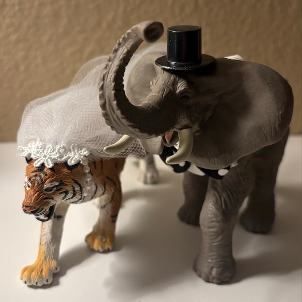 Elephant Wedding Cake Topper, Animal Cake Topper, Bride and Groom ...