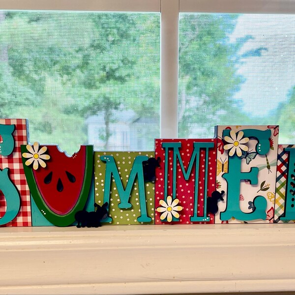 SUMMER Chunky Shelf Sitter Mantel Decor Standing Wood Sign Gift Summer ...